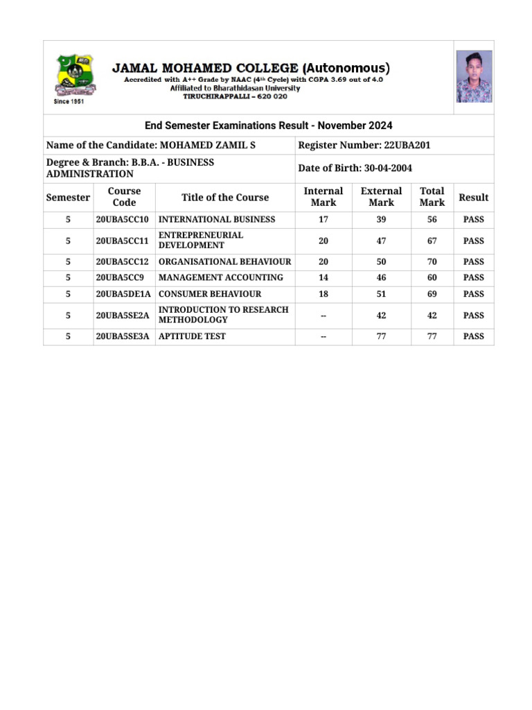 Zamil Mark Sheet | PDF