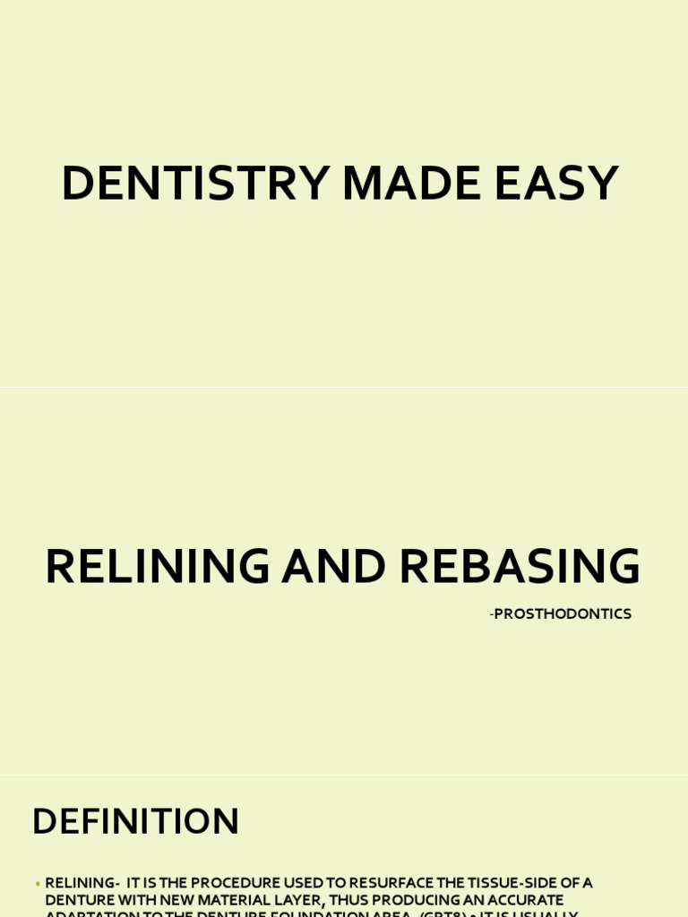 Relining and Rebasing in Complete Denture Ii Prosthodontics | PDF ...