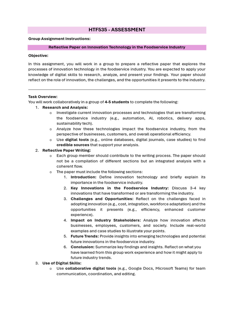 Assessment Details | PDF | Innovation | Editing