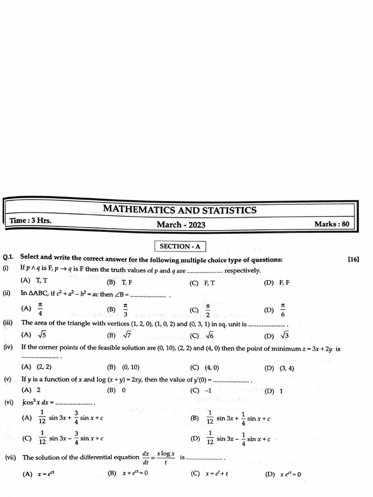 2023 Mathematics Question Paper | PDF | Equations | Applied Mathematics
