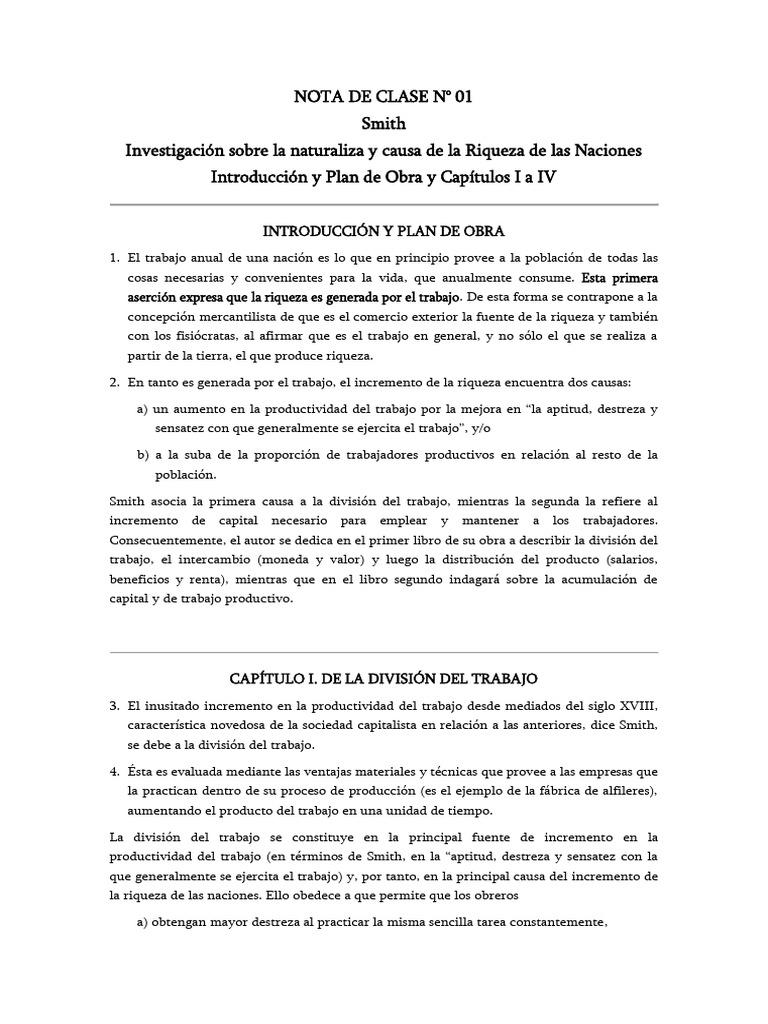 Nota de Clase #01 - Smith - Intro y Caps I A IV | PDF | Division de ...