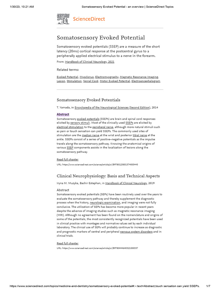Somatosensory Evoked Potential - An Overview - ScienceDirect Topics ...