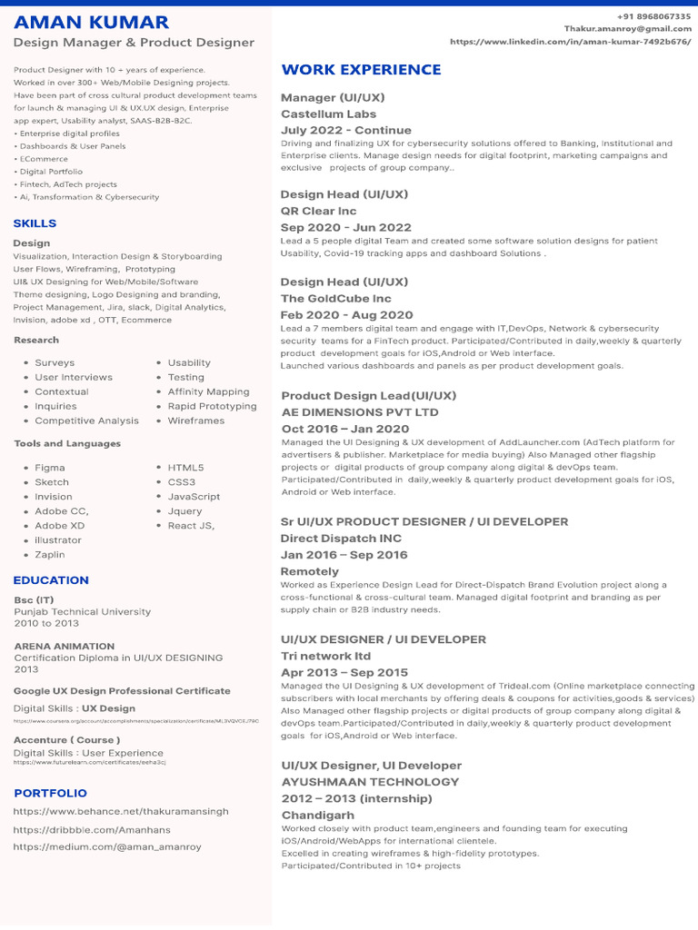 Aman Kumar Resume | PDF | Design | Information Technology