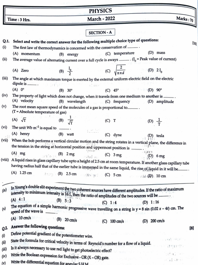 2022 Physics Question Paper | PDF