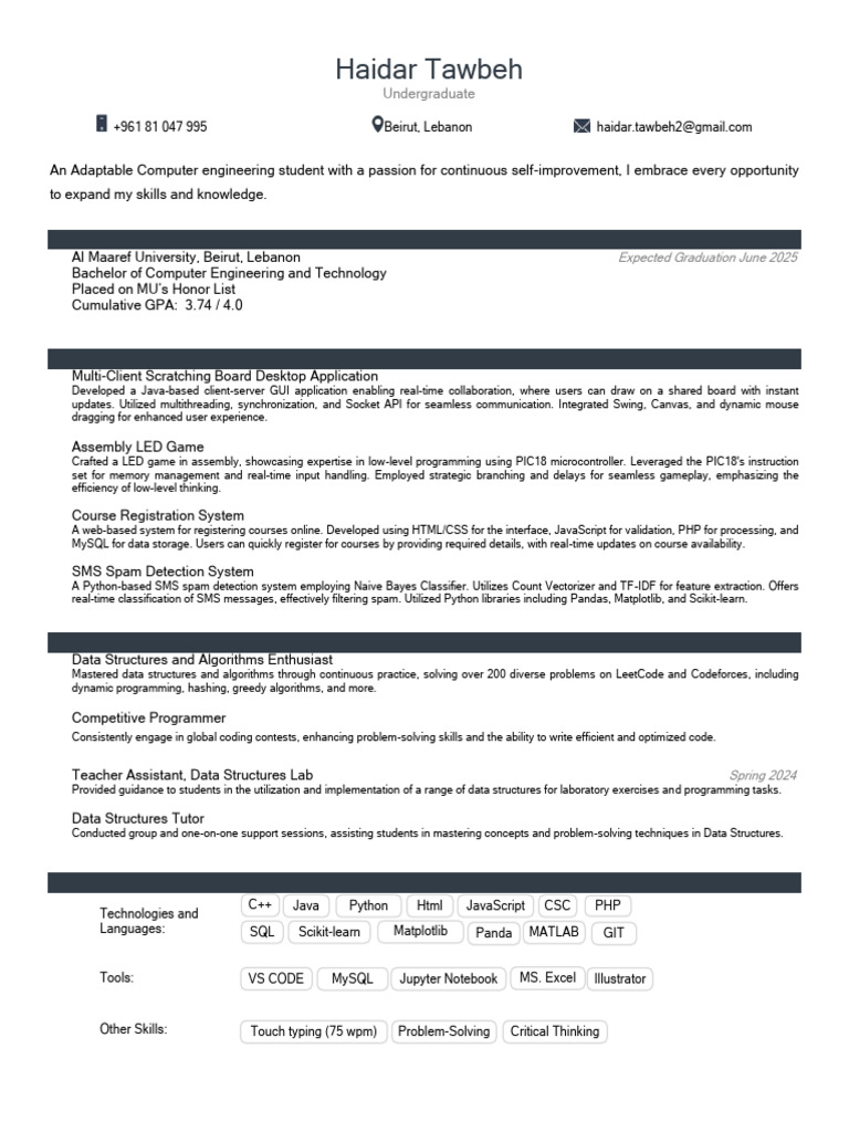 Haidar Tawbeh CV-1 | PDF | Computer Programming | Php