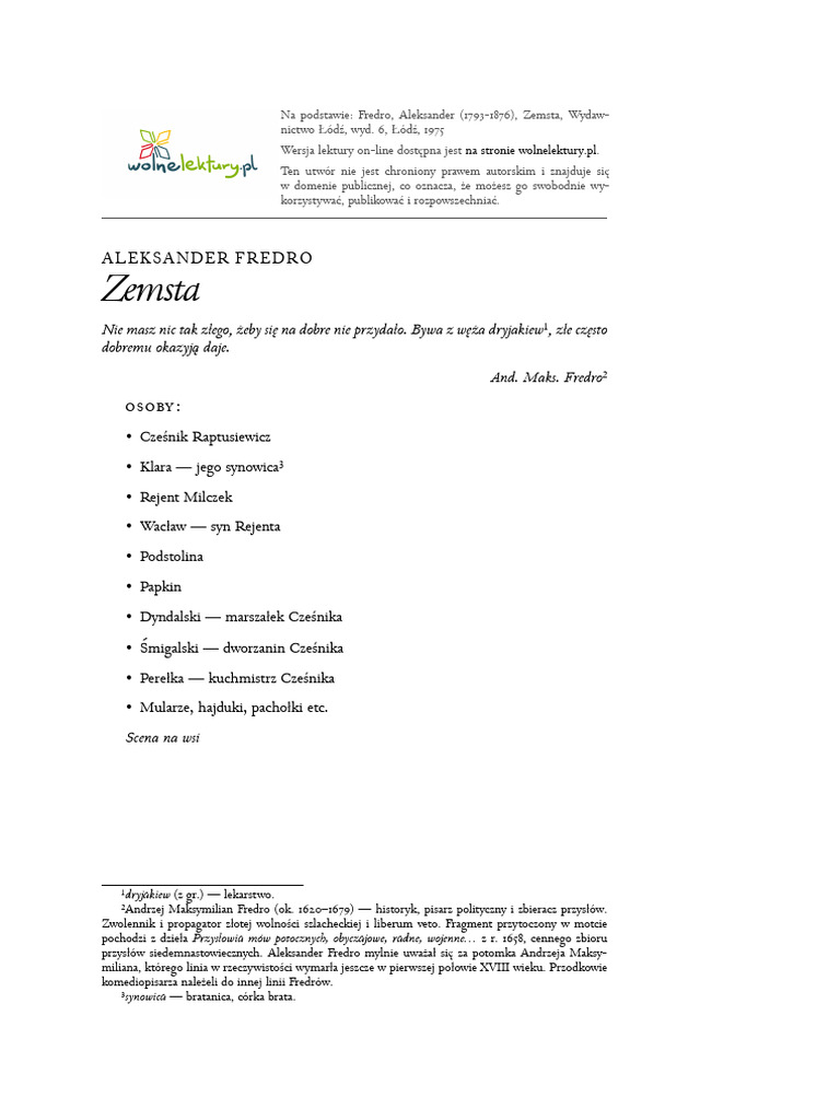 Fredro - Zemsta (WolneLek) | PDF