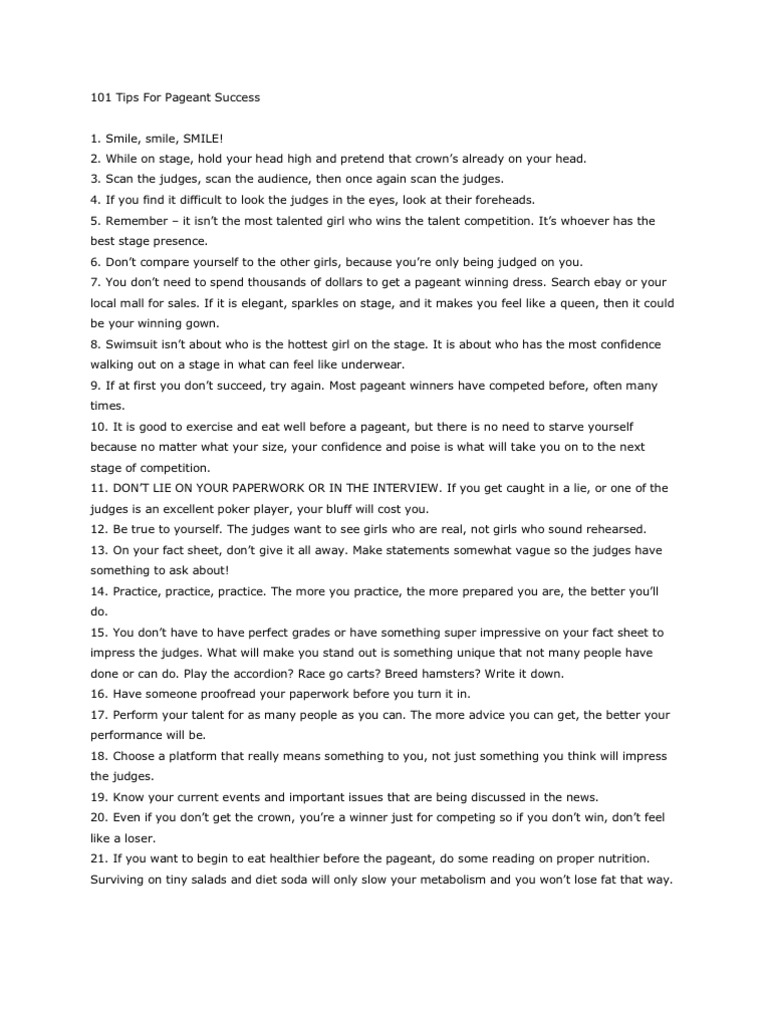 101 Tips For Pageant Success | PDF | Job Interview | Beauty