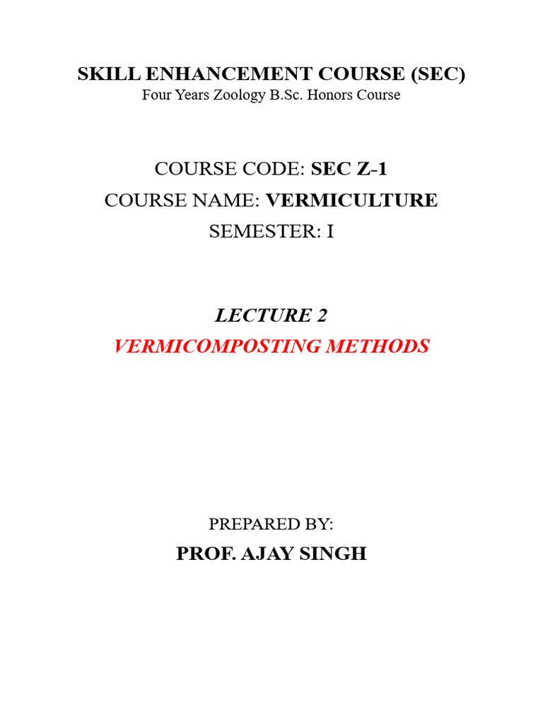 Vermiculture for Zoology Students | PDF | Manure | Compost