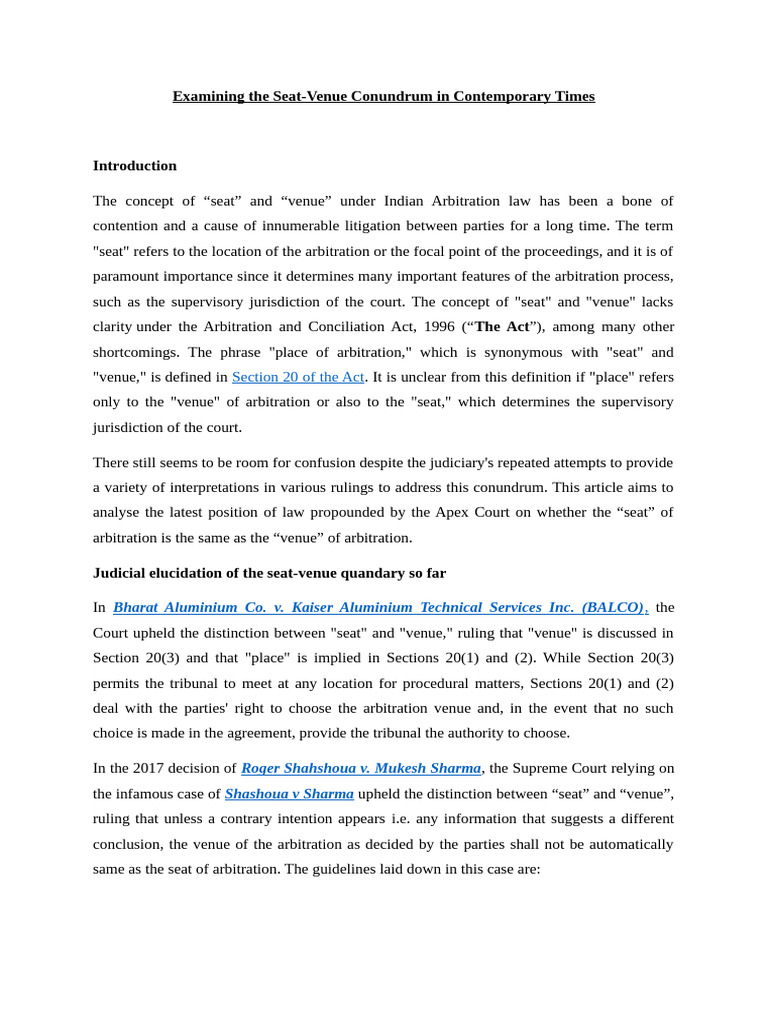 Understanding Seat vs. Venue in Arbitration | PDF | Arbitration ...