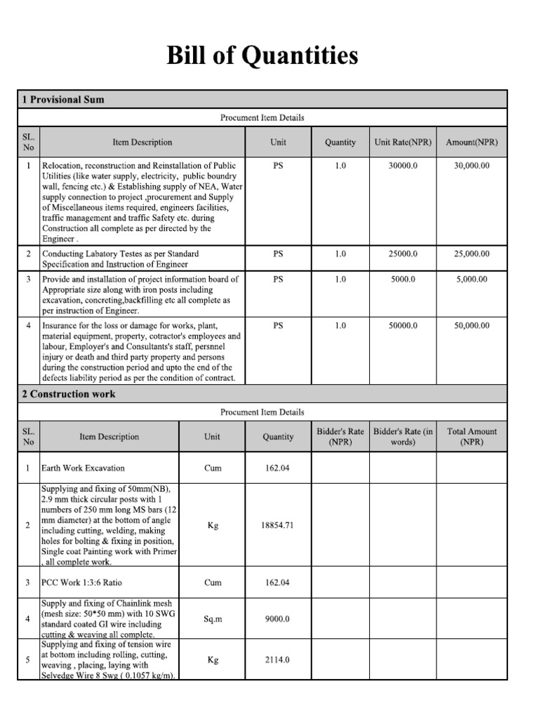 Six Lane Fencing Boq | PDF