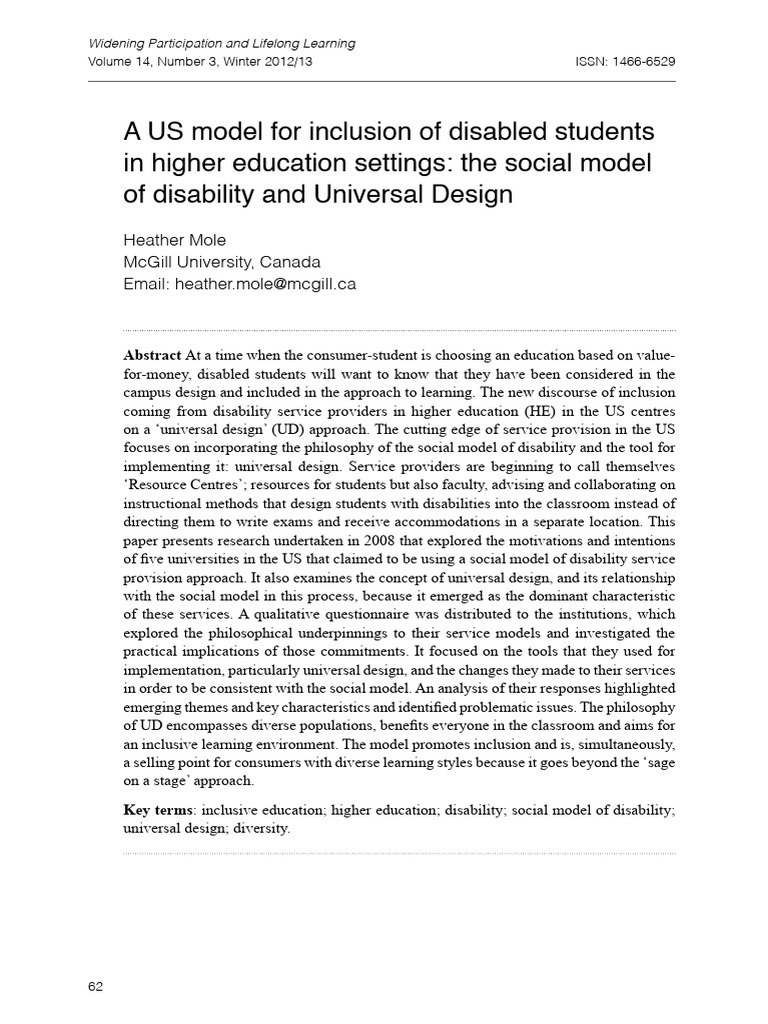 Us Model For Inclusion Social Model of Disability and Universald Desingn | PDF | Disability ...