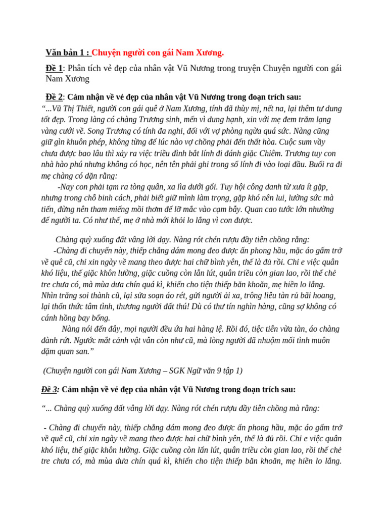 Ôn Thi Gi A Kì 1 Văn 9 | PDF