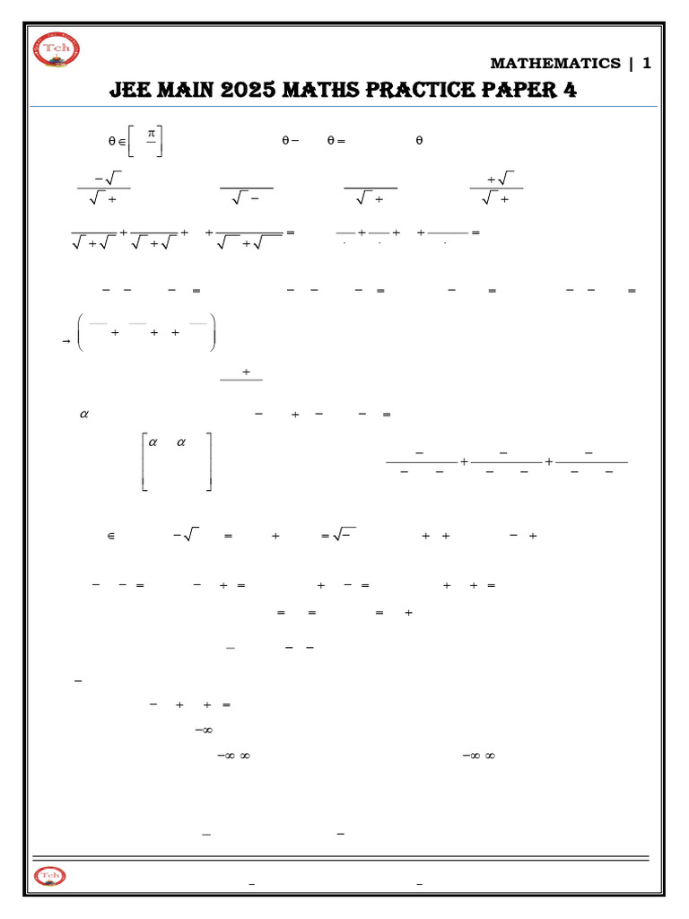 JEE Mains 2025 Maths Practice Paper 4 | PDF | Mathematics ...
