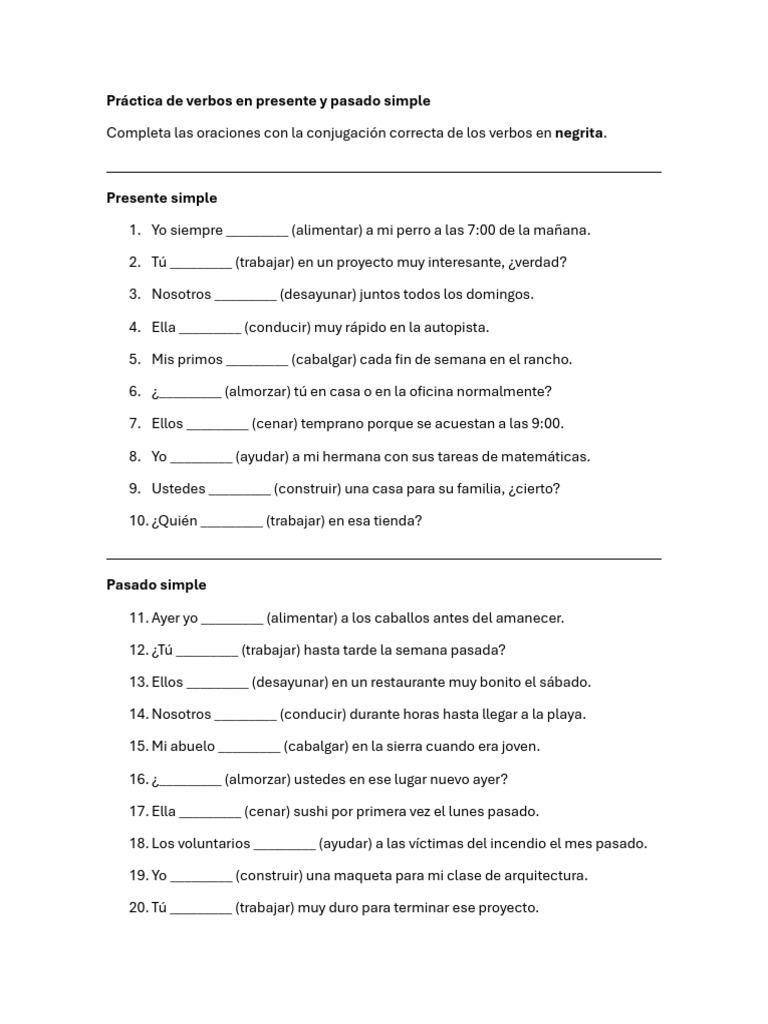 Ejercicios de Presente y Pasado Simple | PDF