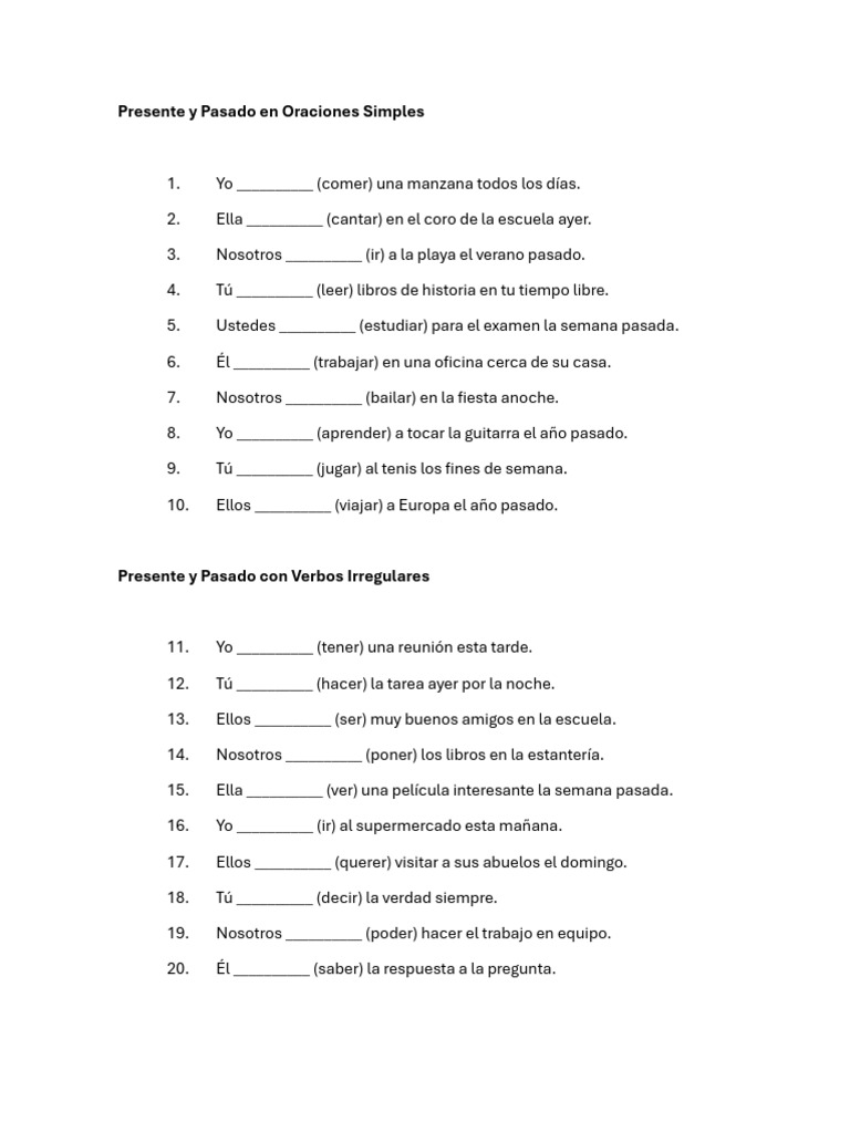 Conjugación de Verbos en Presente y Pasado | PDF