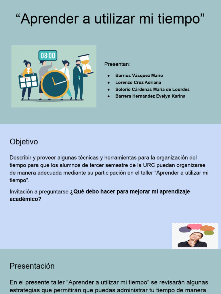 Taller "Aprender A Utilizar Mi Tiempo" | PDF | Gestión del tiempo ...