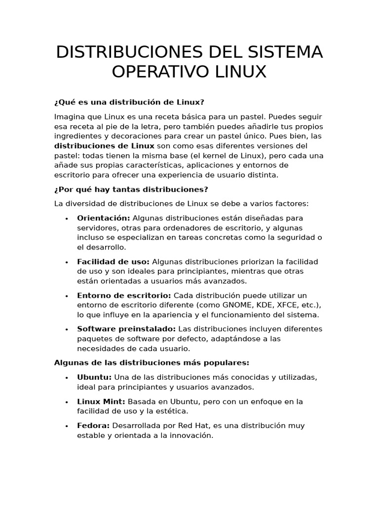 Distribuciones Del Sistema Operativo Linux | PDF | Distribución de ...