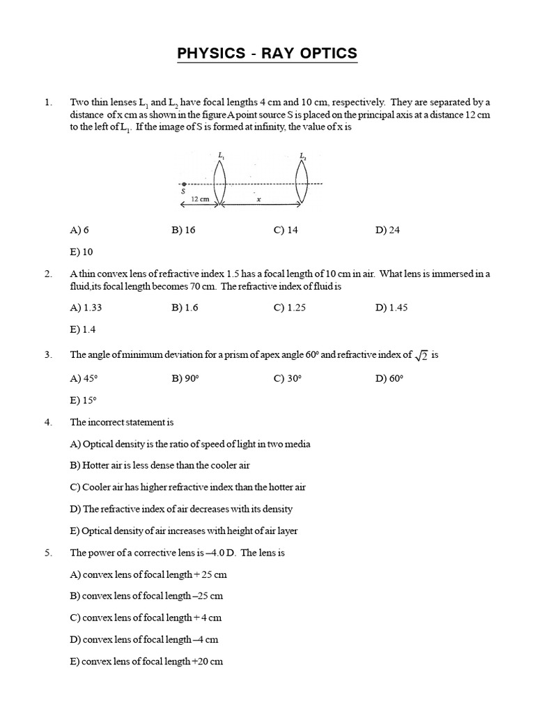 Ray Optics & Optical Instruments (SPQ) | PDF | Refraction | Optics