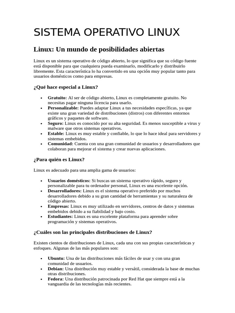 Sistema Operativo Linux | PDF | Distribución de Linux | Desarrollo de ...