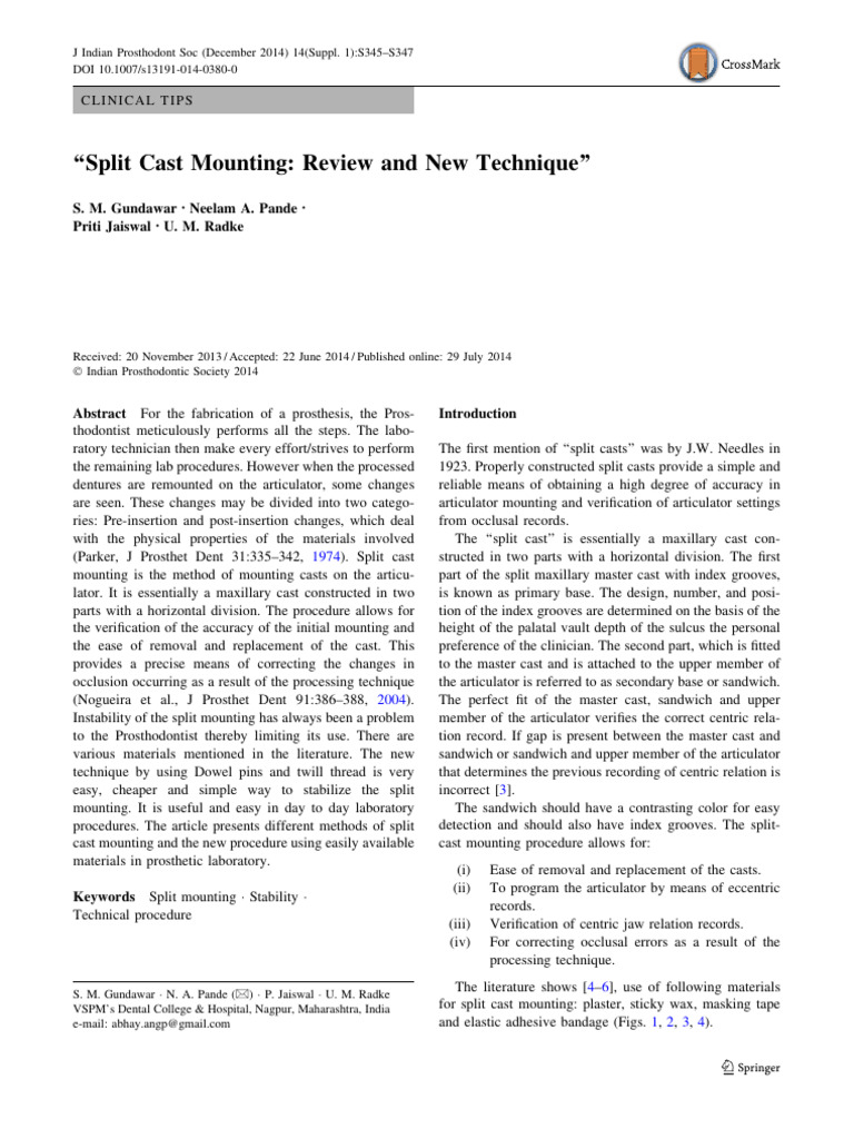 Split Cast Mounting | PDF | Dentistry Branches