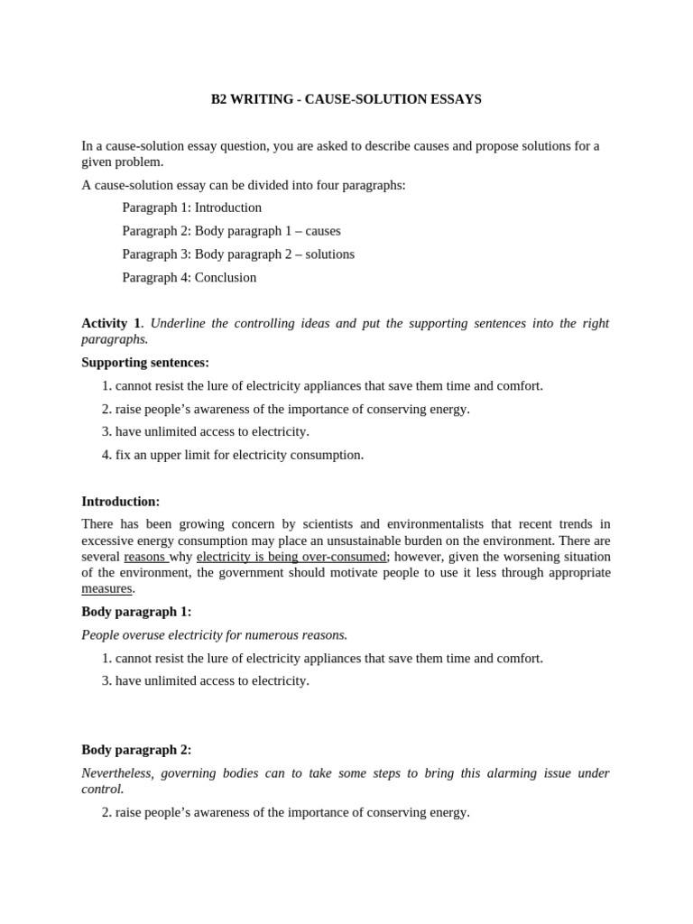 B2 Writing - Cause-Solution Essays | PDF | Waste | Energy Conservation