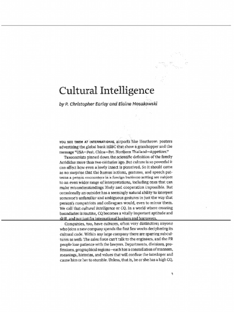 Cultural Intelligence | PDF