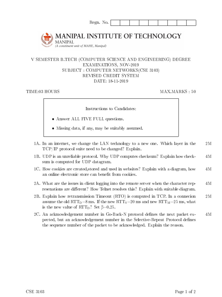 Computer Networks (CSE 3103) RCS | PDF | Transmission Control Protocol | Computer Network
