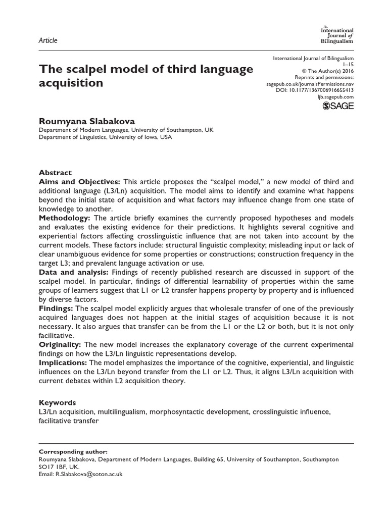The Scalpel Model of Third Language Acquisition Slabakova 2017 | PDF ...