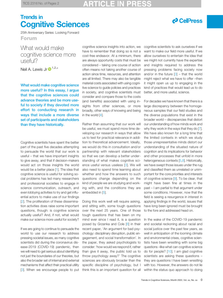 Enhancing Cognitive Science's Societal Impact | PDF | Science ...