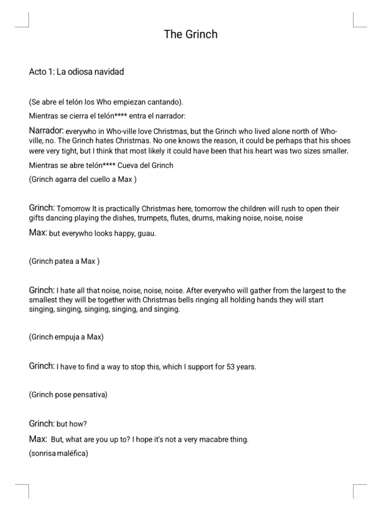 Grinch Christmas Play Script | PDF | Dr. Seuss | Christmas Fiction