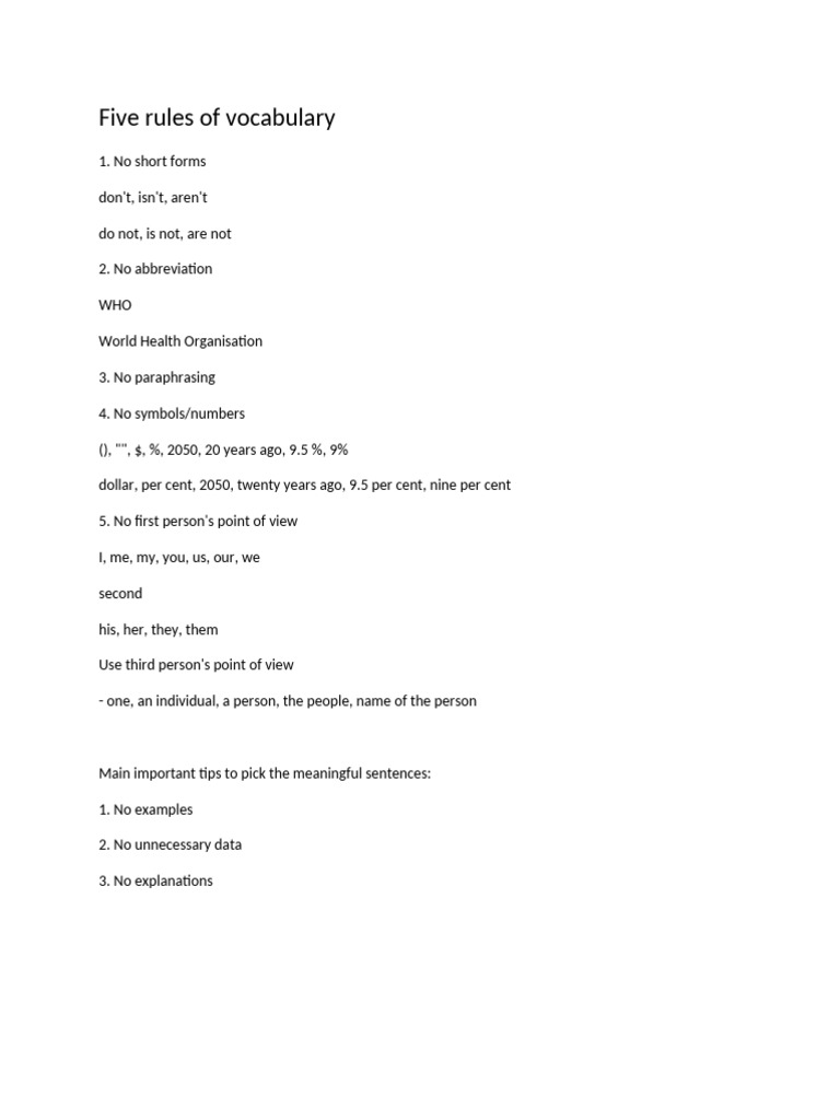 Five Rules of Vocabulary | PDF