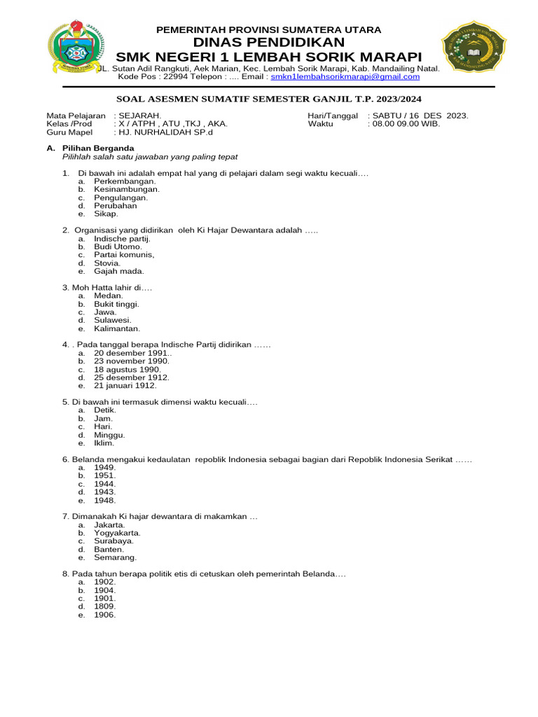 Contoh - Format Soal Asesmen Sumatif (Kelas X Kurmer) | PDF