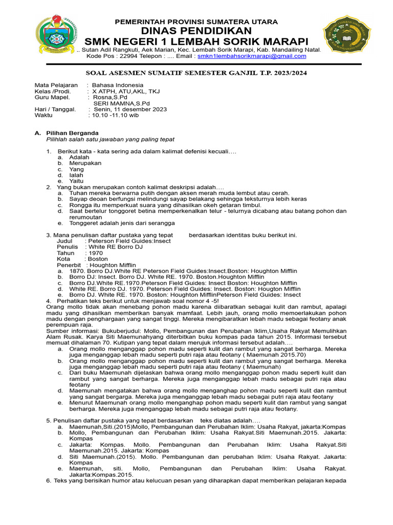 Contoh-Format Soal Asesmen Sumatif (Kelas X Kurmer) | PDF