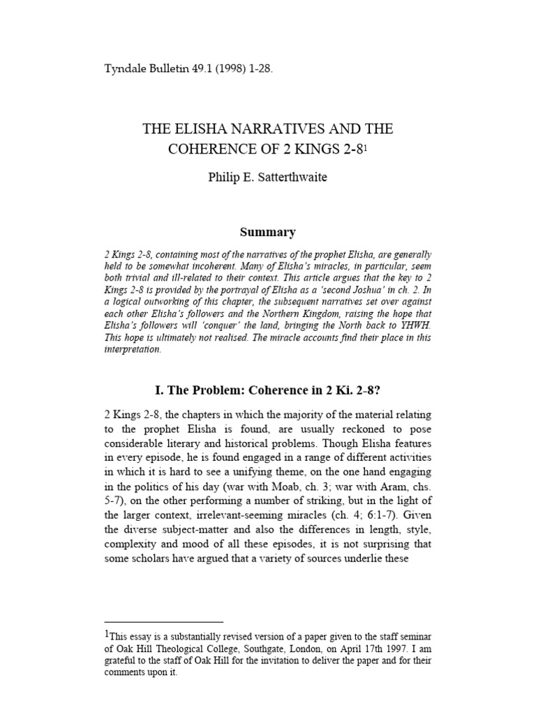 Elisha Narratives - 2kings 2-8 | PDF | Books Of Kings | Elijah