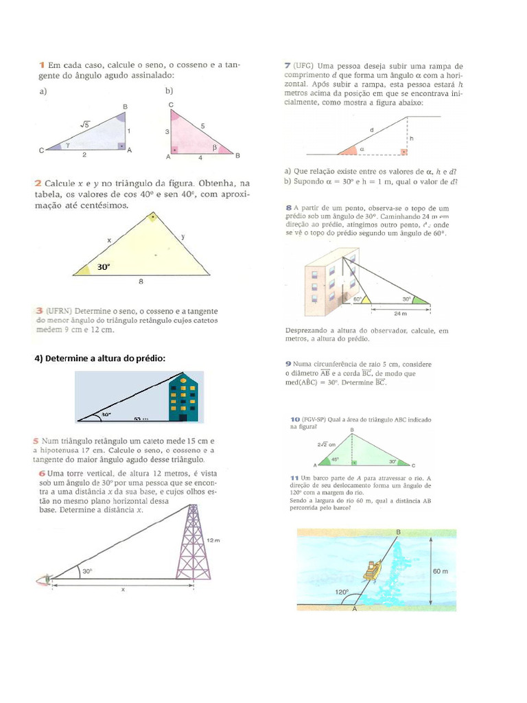 Trigonometria Triangulo Retangulo Lista Pdf