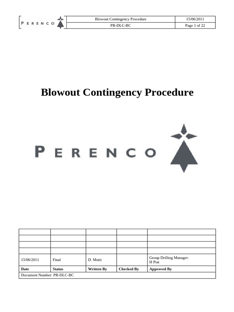 Blow Out Contingency Procedure Final 15-06-2011 | PDF | Blowout (Well ...