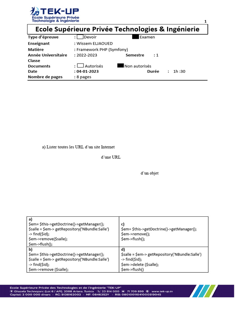 Examen Symfony CII 2 GLSI Jour 2022 2023 | PDF