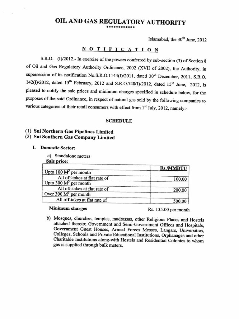 Oil & Gas Regulatory Authority (MMBTU Gas Rate For Thermal Power Plant) | PDF