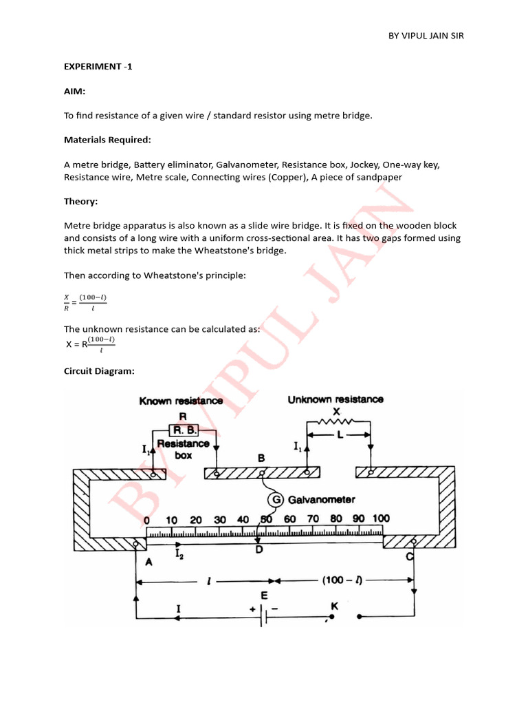To Find Resistance of A Given Wire - Standard Resistor Using Metre ...