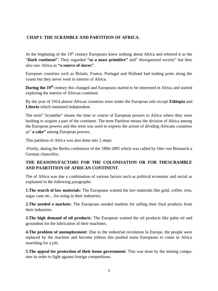 Chap I The Scramble and Partition of Afr | PDF | Africa | Ethiopia