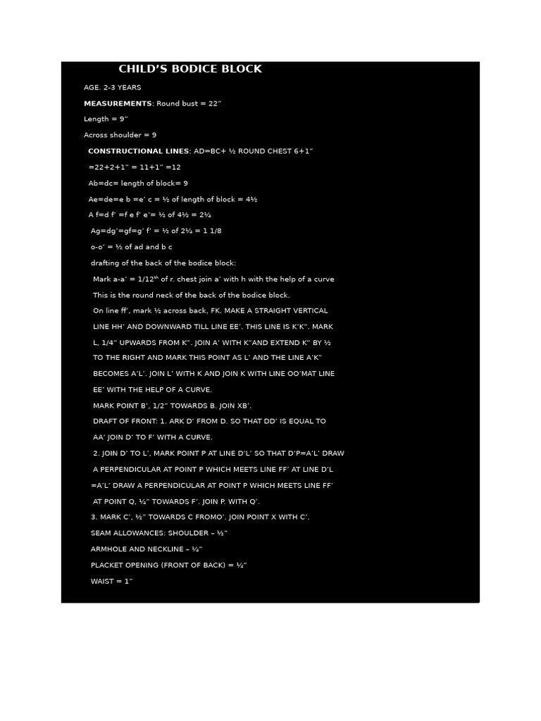 Child Bodice Block WR | PDF