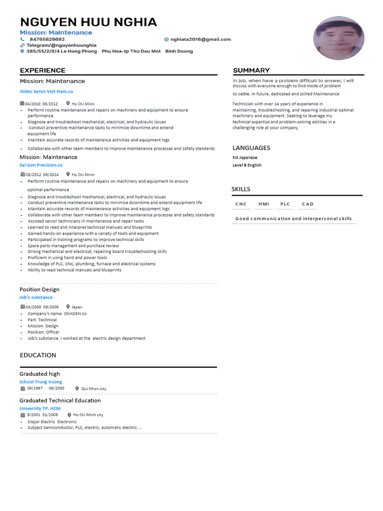 Nguyen Huu Nghia Resume | PDF | Engineering