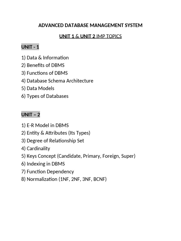 Adbms Imp Topics | PDF