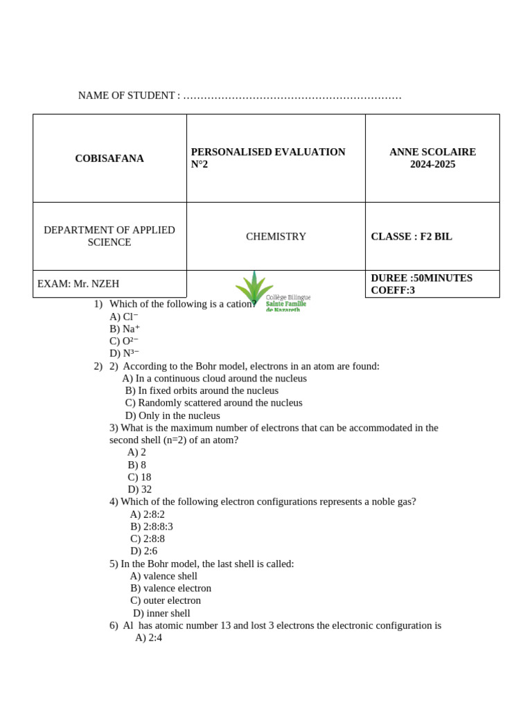 Chemistry F2-1-1 | PDF | Electron Configuration | Phases Of Matter