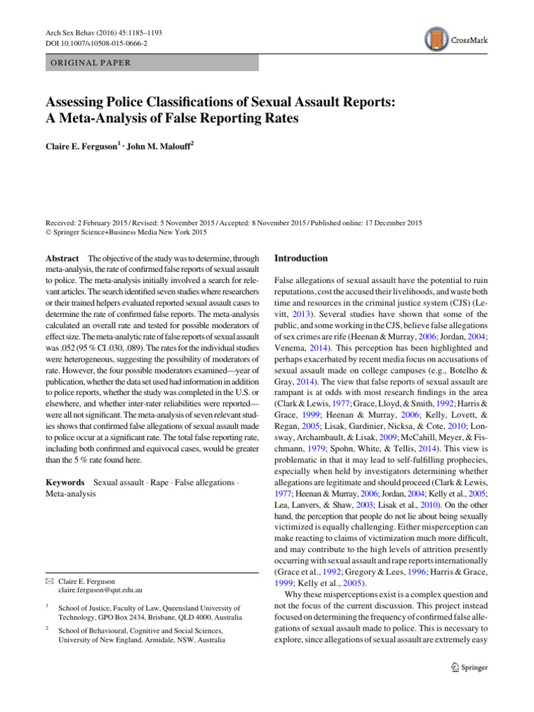Police Classifications Meta Analysis False Reports | PDF | Rape | Sexual Assault