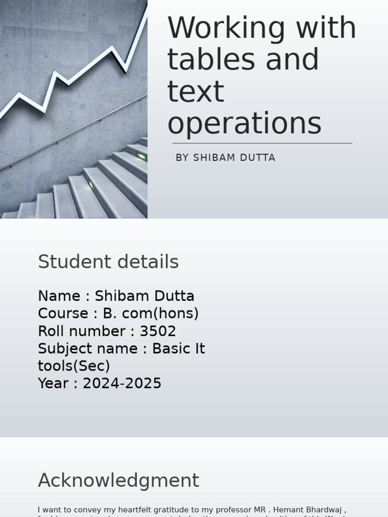 Working With Tables and Text Operations Shibam Dutta Bcom Hons Roll - 3502 | PDF | Microsoft ...