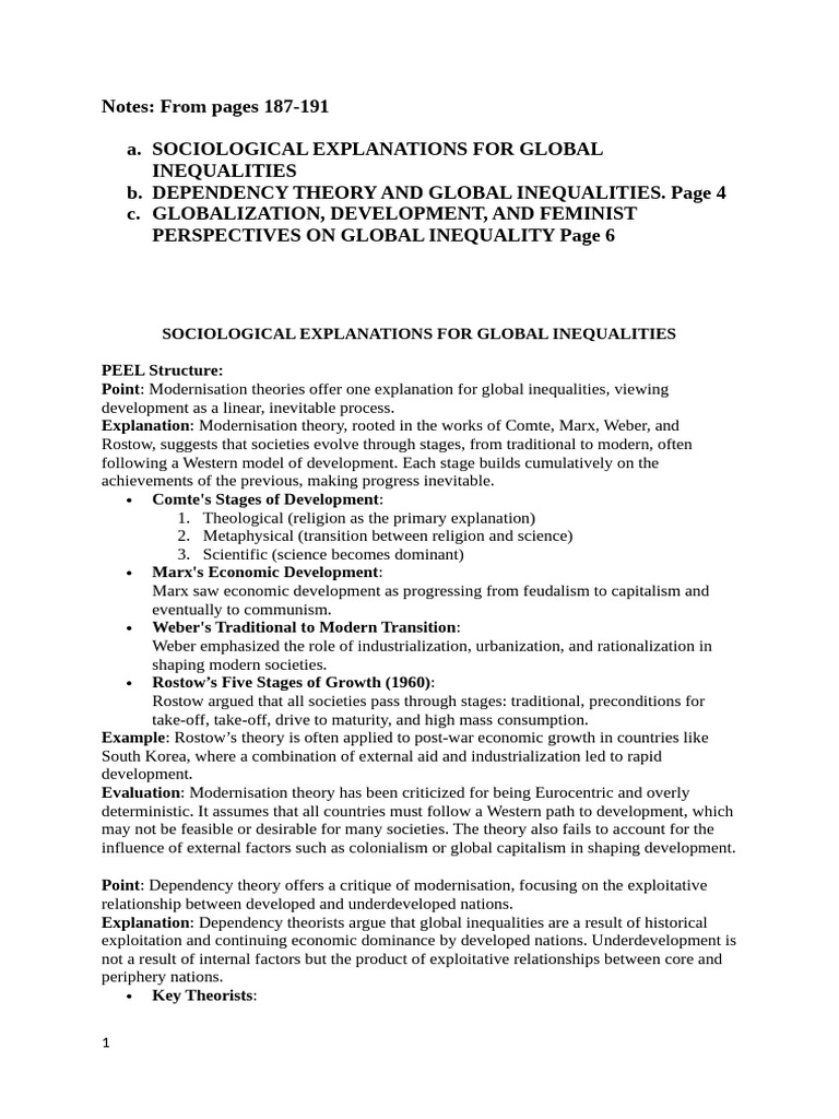 PG 187-191 - Sociological Explanations For Global Inequalities ...