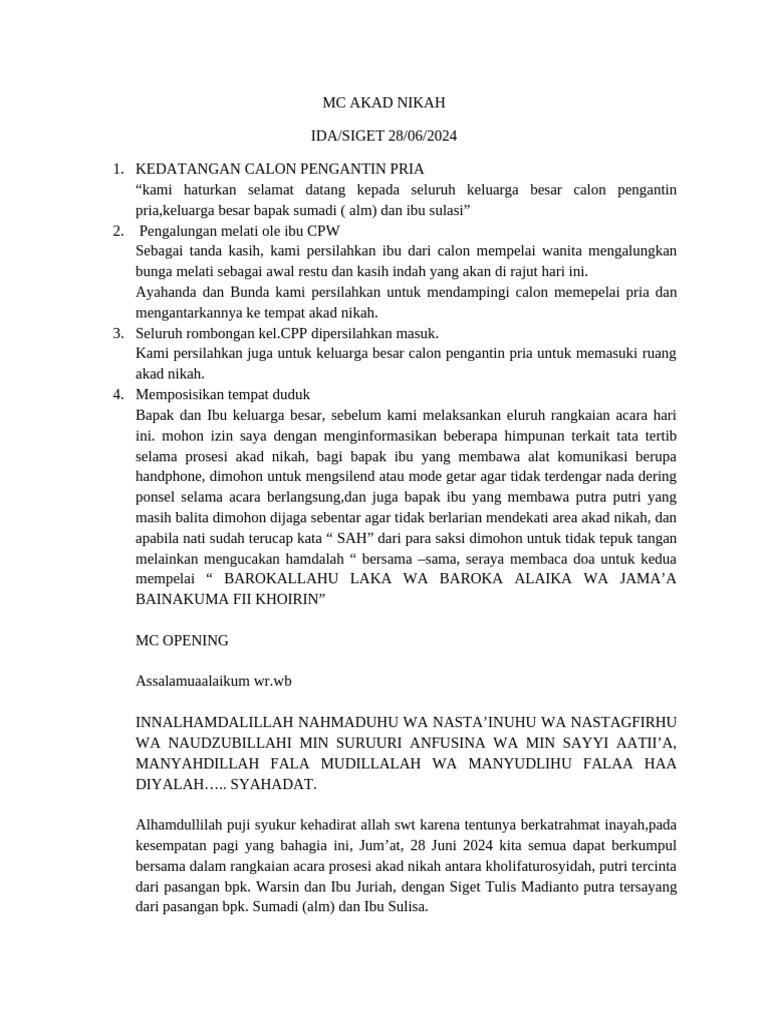 MC Akad Nikah Mba Ida 2024 | PDF