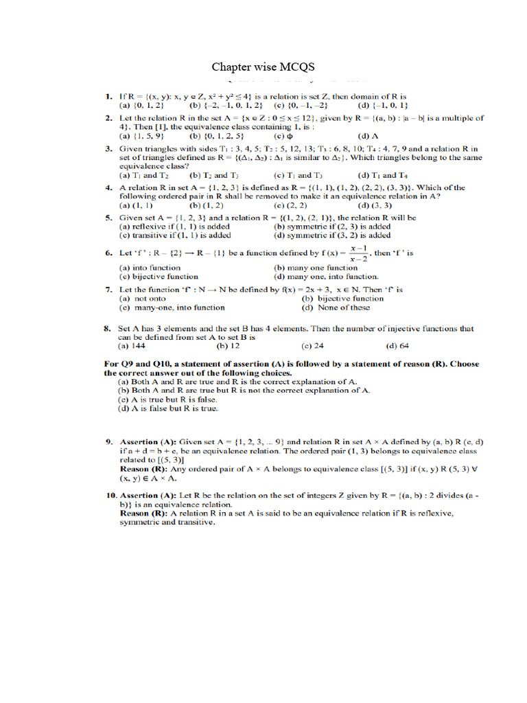 Maths Class 12 CH 1 - 9 MCQ's | PDF