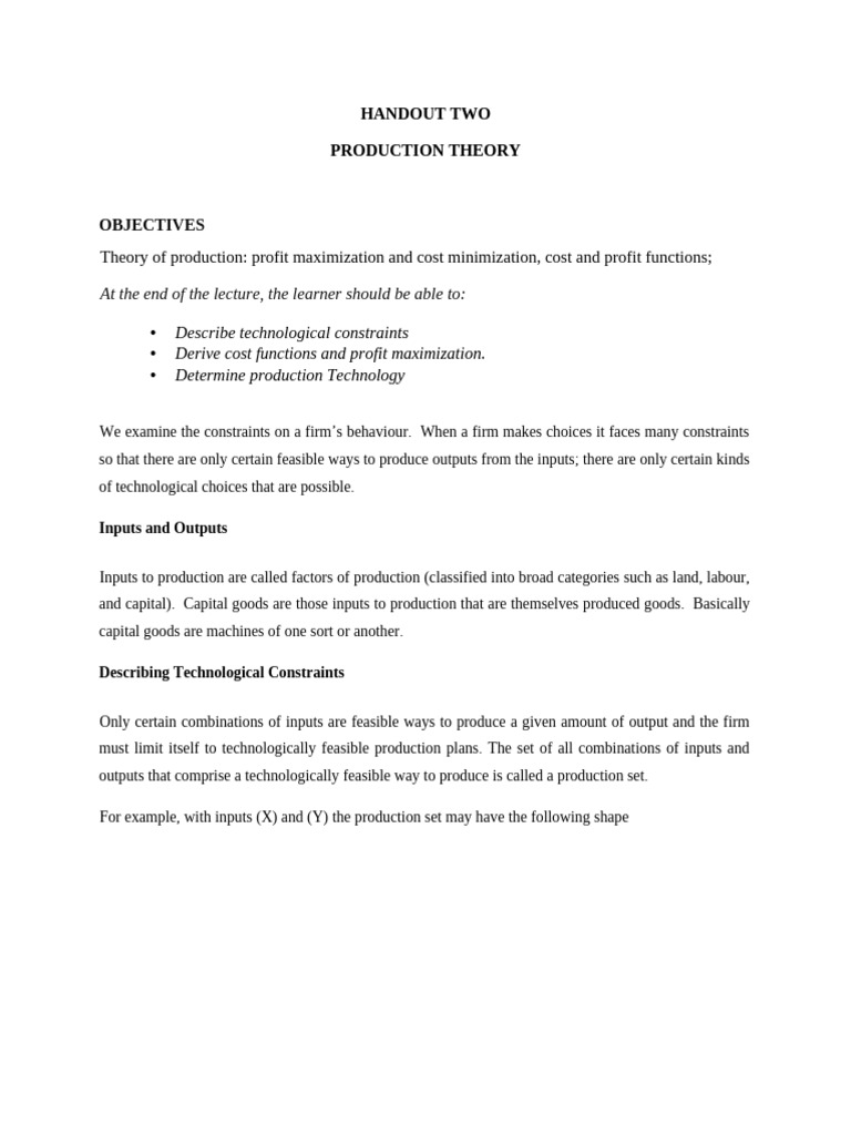 Handout 2 Production Theory | PDF | Production Function | Profit (Economics)